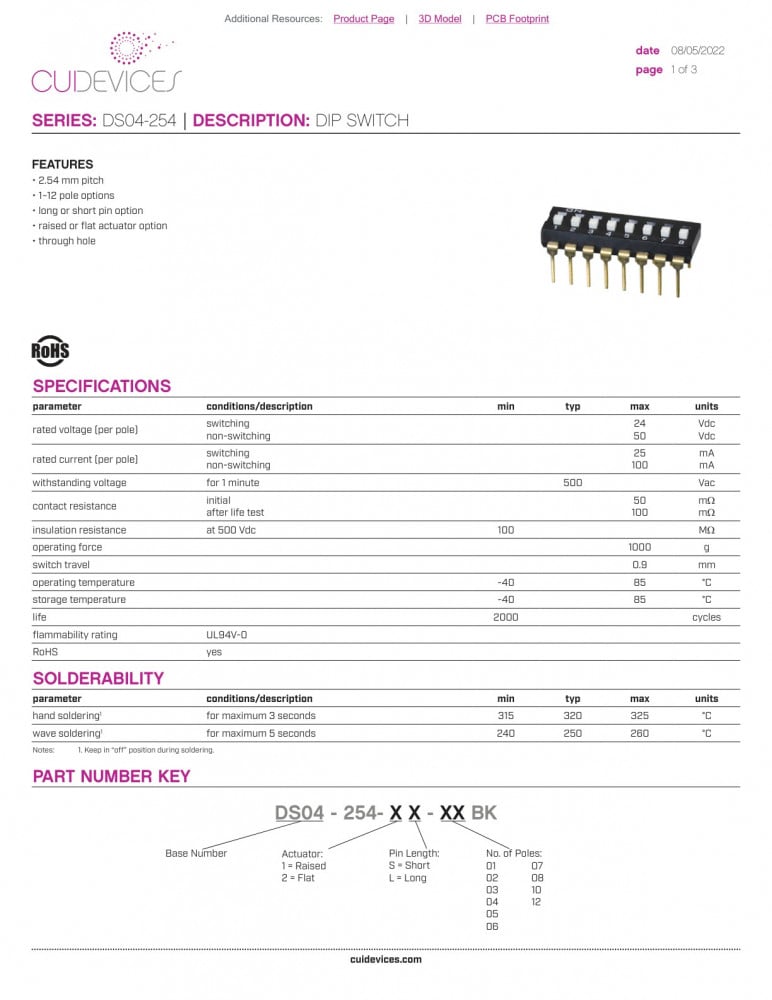 CUI DS04 series datasheet page 1