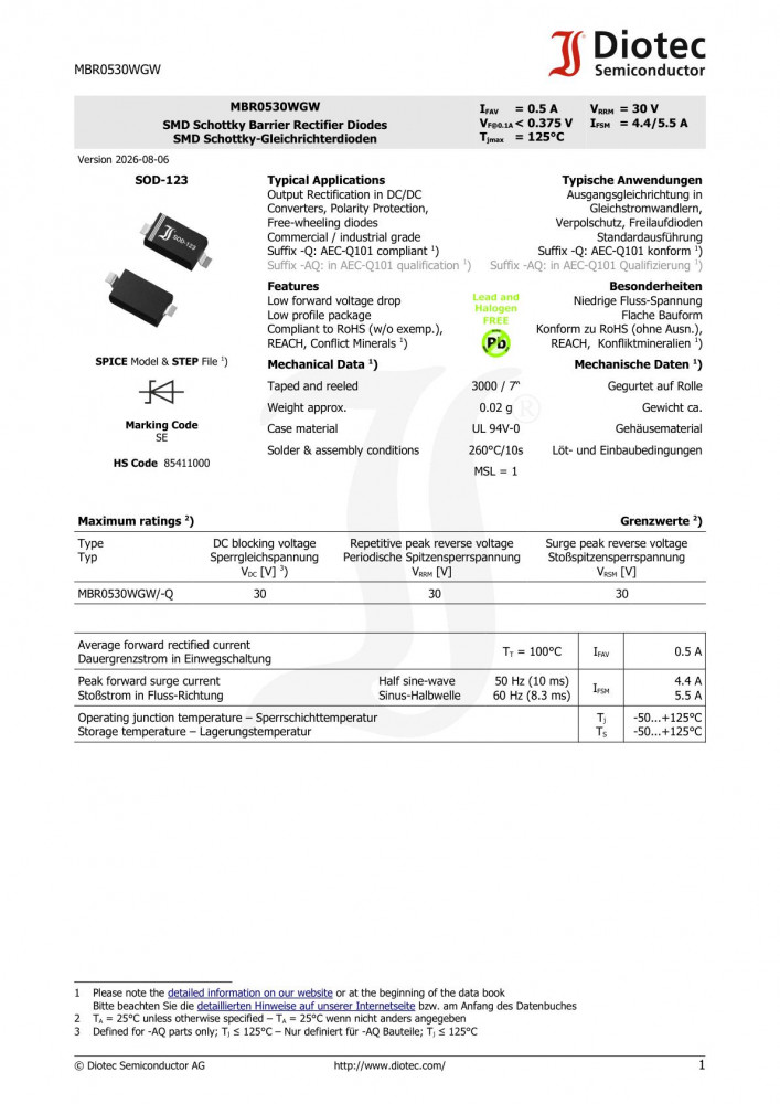 MBR0530WGW technical document page 1