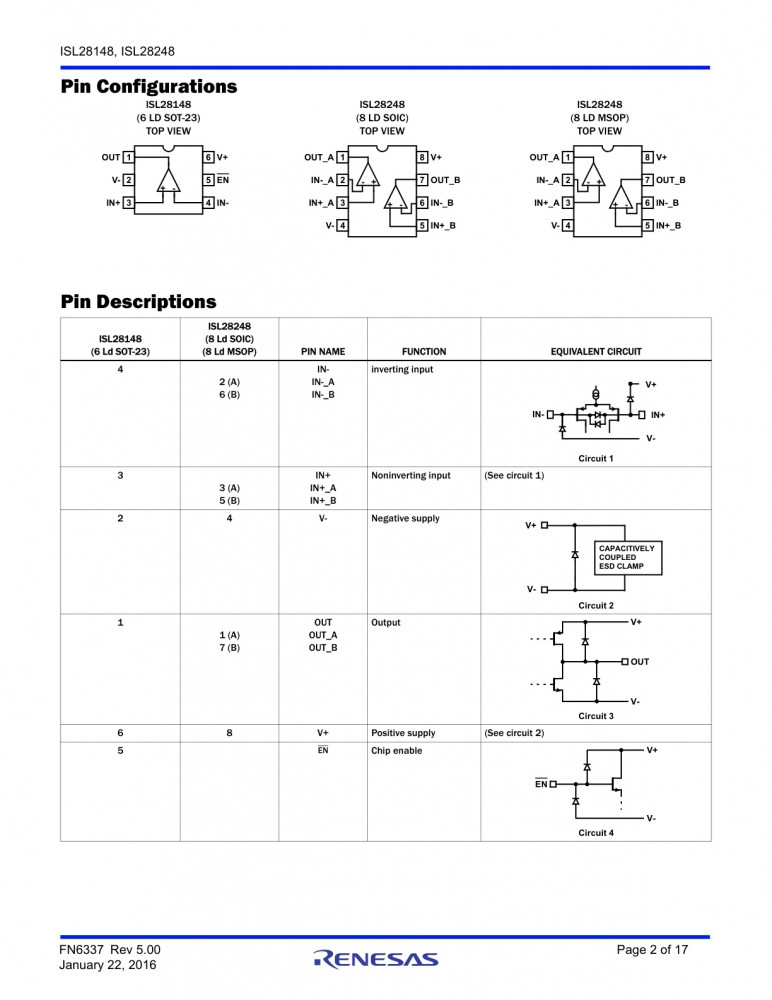 ISL28148 and ISL28248 datasheet page 2