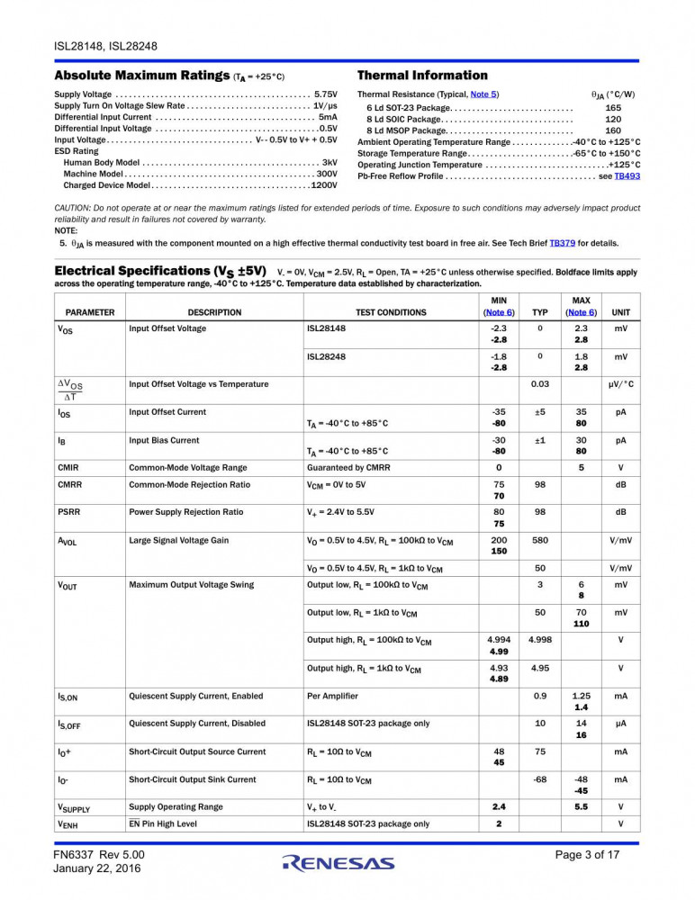 ISL28148 and ISL28248 datasheet page 3