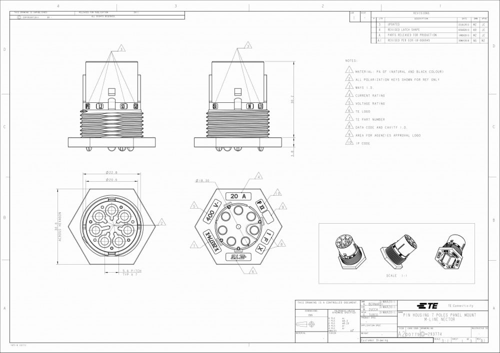 TE Connectivity 293774-1 technical drawing page 1