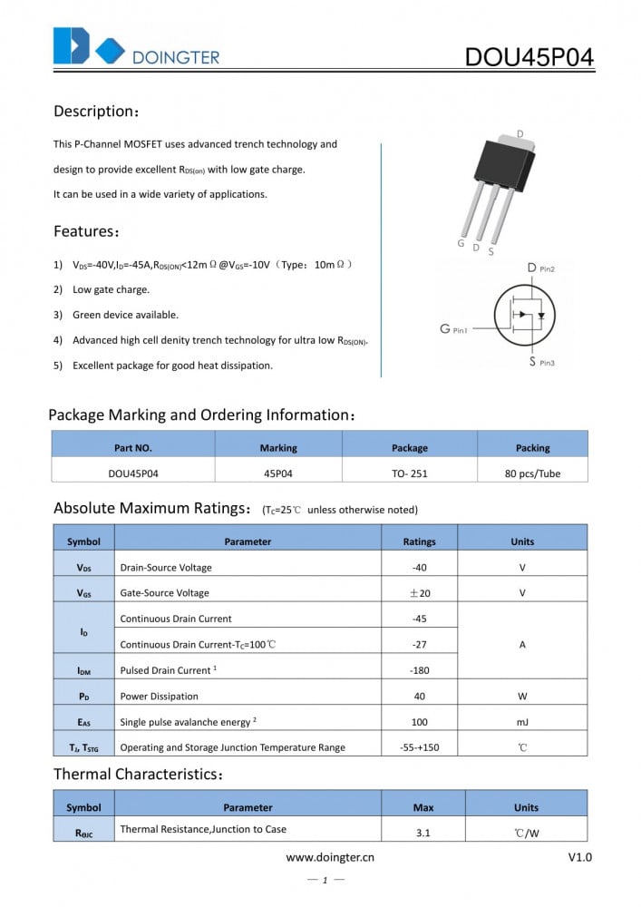 DOU45P04 datasheet page 1