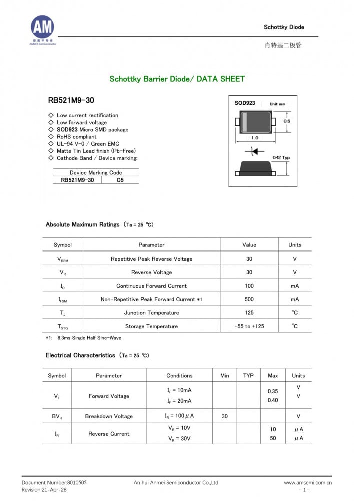 RB521M9-30 datasheet page 1