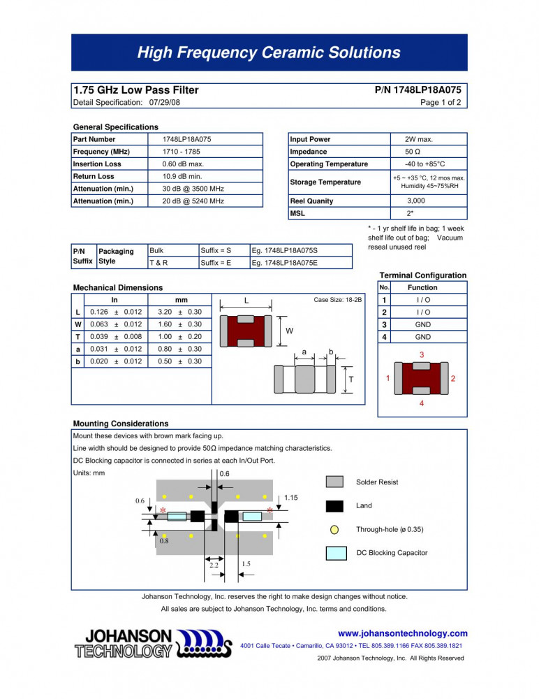 1748LP18A075 technical specification page 1