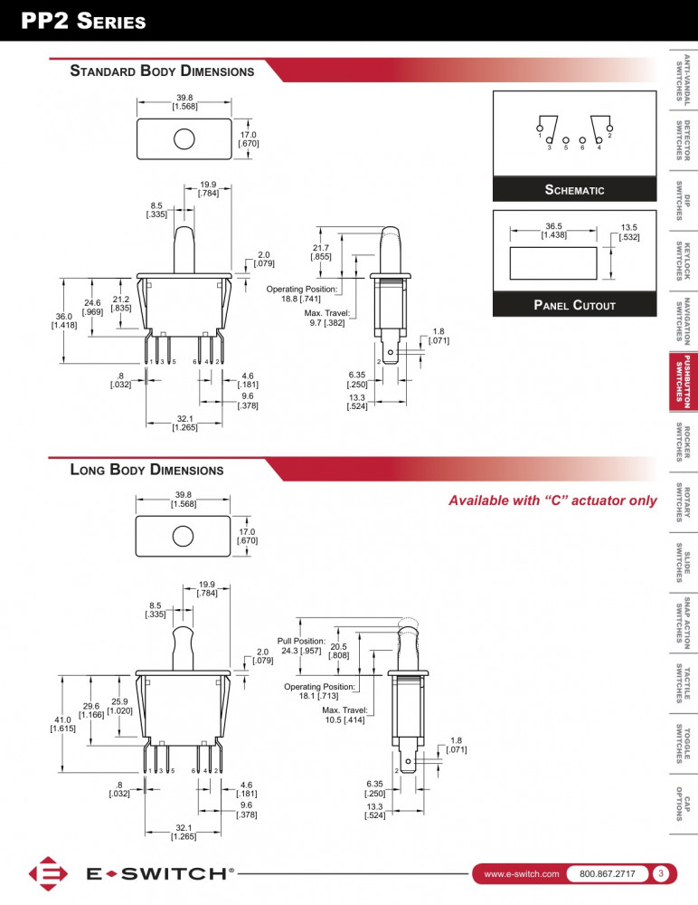 E-Switch PP2 series specification page 2