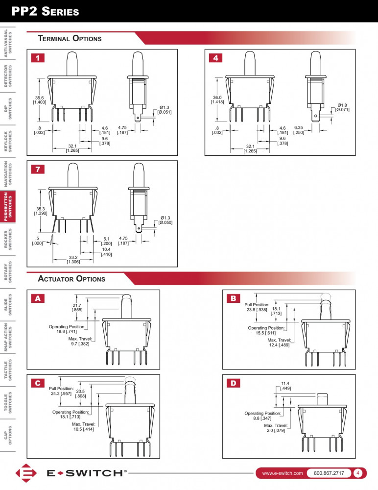 E-Switch PP2 series specification page 3