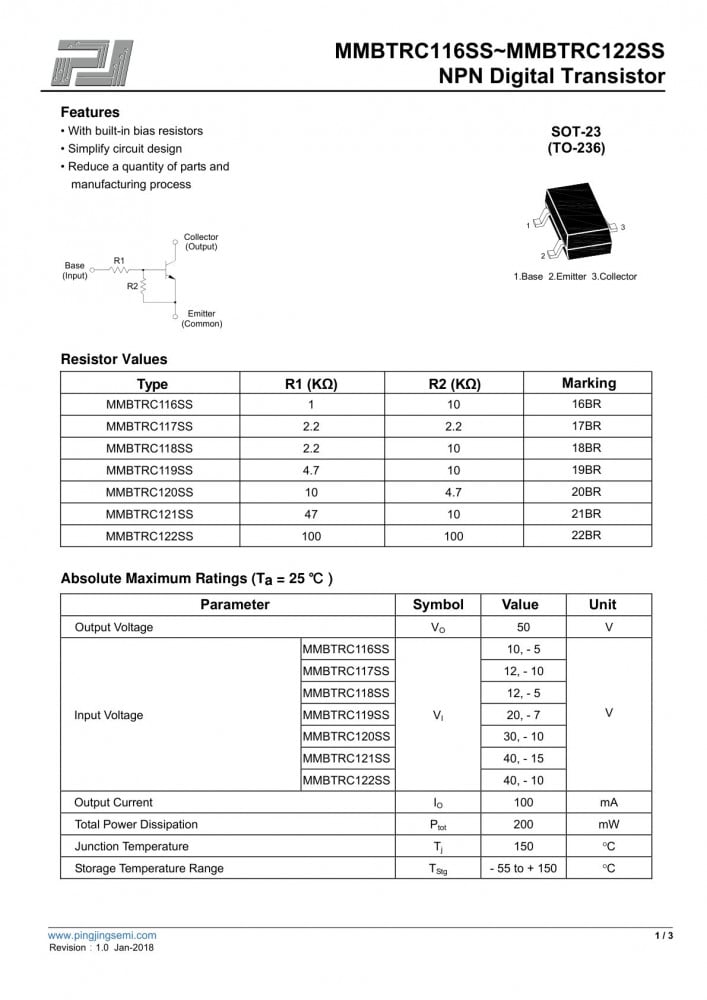 MMBTRC116SS datasheet page 1