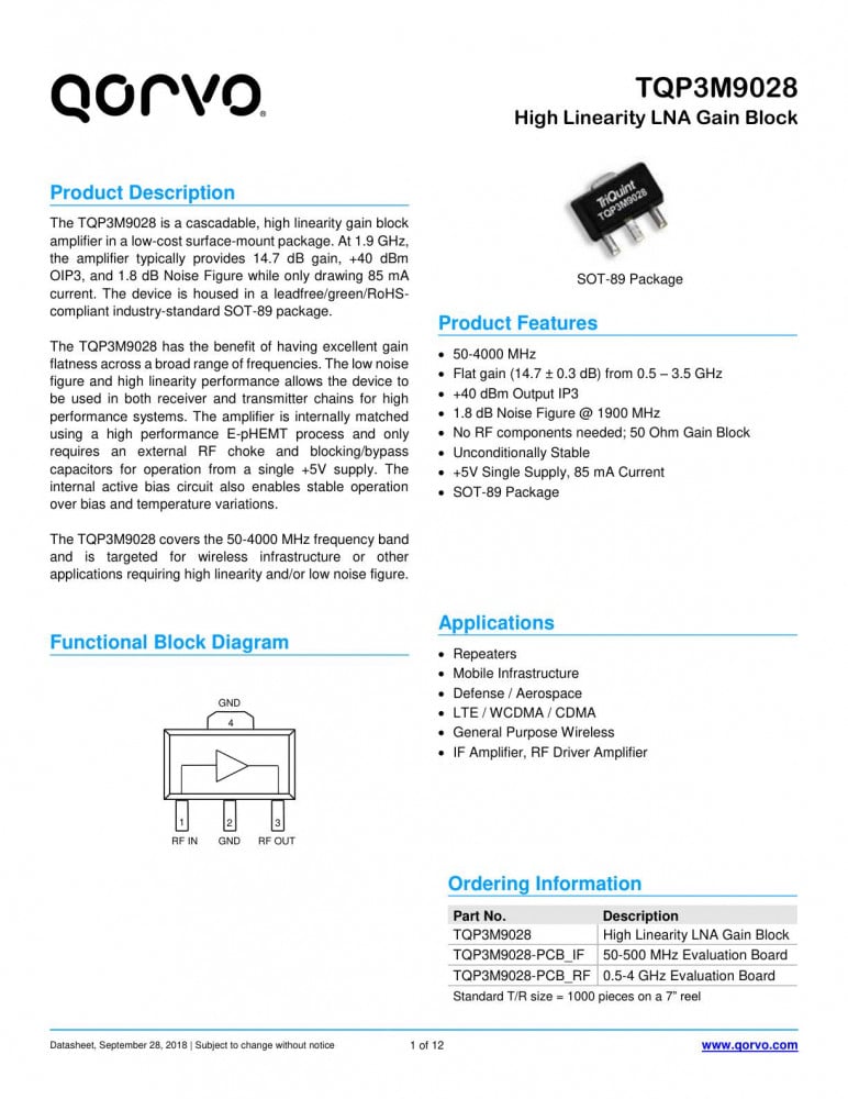 TQP3M9028 datasheet page 1