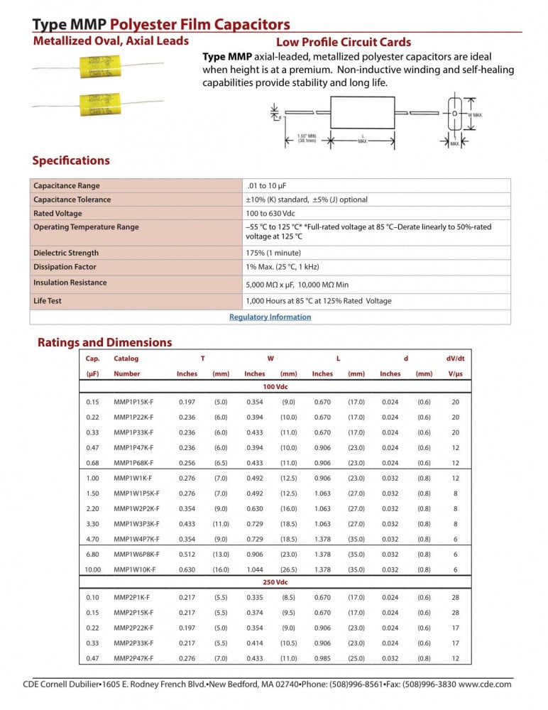 Cornell Dubilier Electronics MMP datasheet page 1