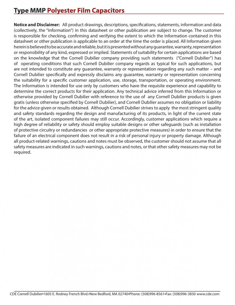 Cornell Dubilier Electronics MMP datasheet page 3