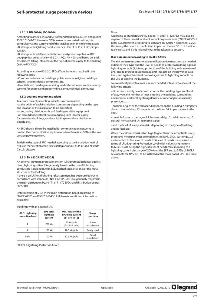 Legrand technical document, page 2