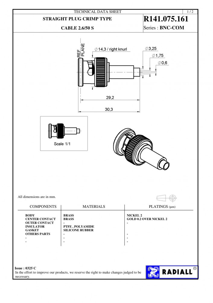 Radiall R141.075.161 datasheet page 1