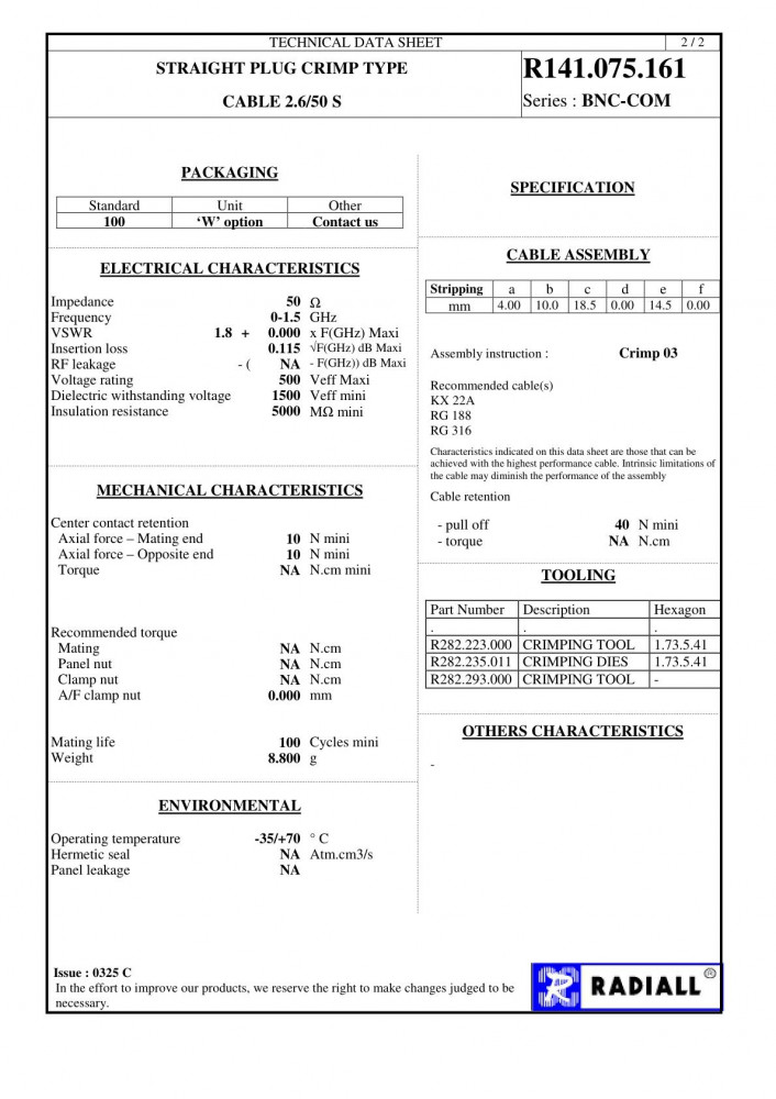 Radiall R141.075.161 datasheet page 2