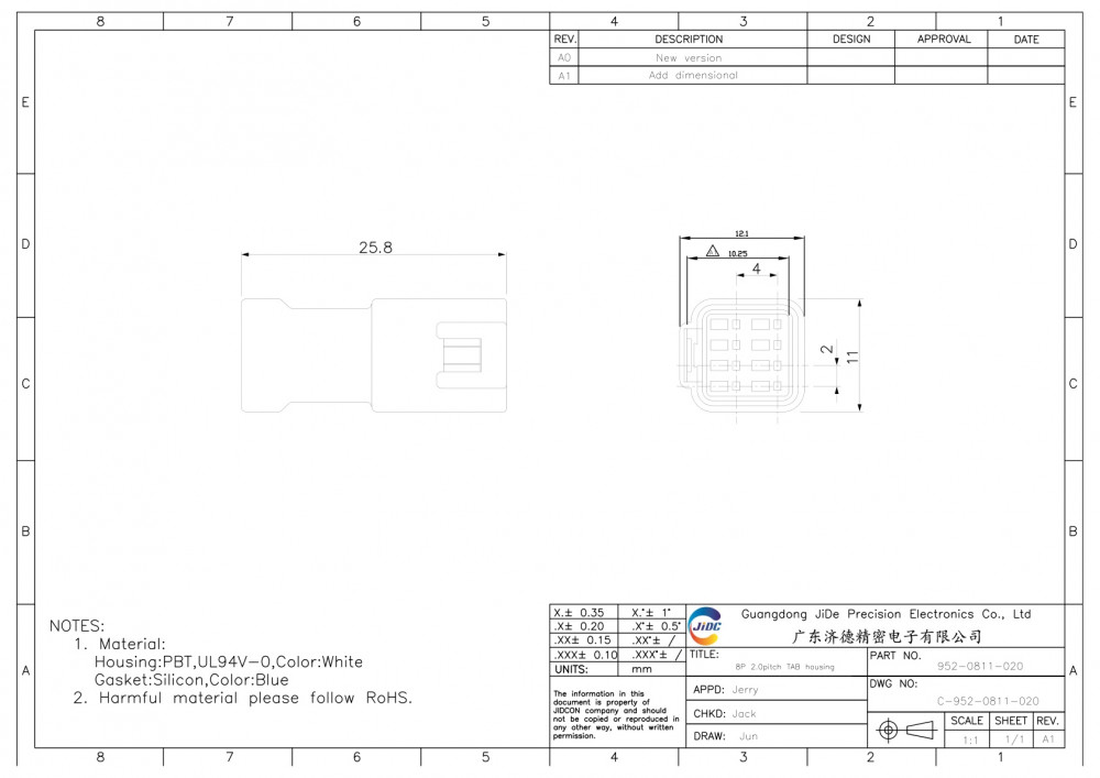 JIDC 952-0811-020 technical drawing preview