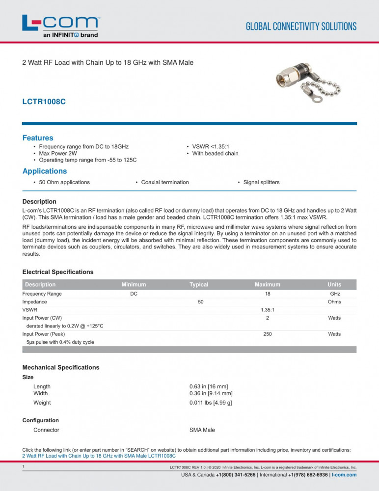 LCTR1008C product specification page 1