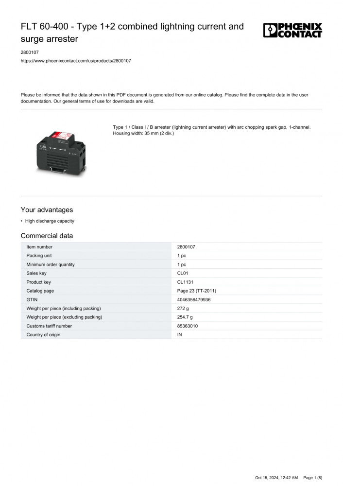 Phoenix Contact 2800107 technical document page 1