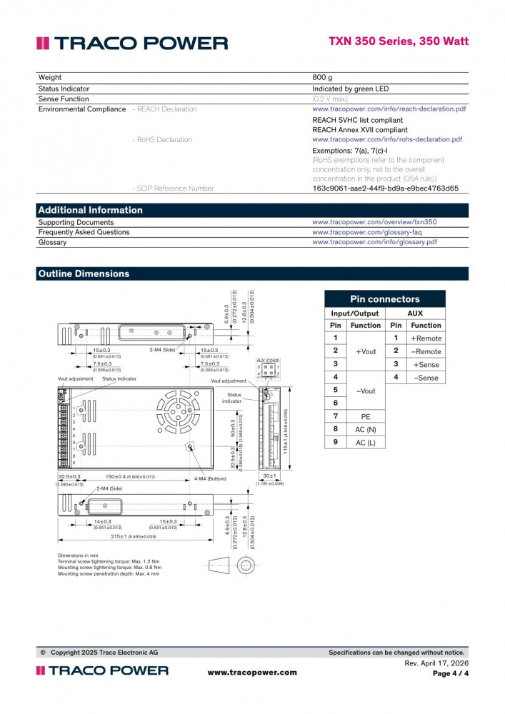 TXN 350 product document page 4