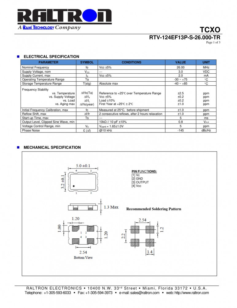RTV-124EF13P-S-26.000-TR datasheet page 1