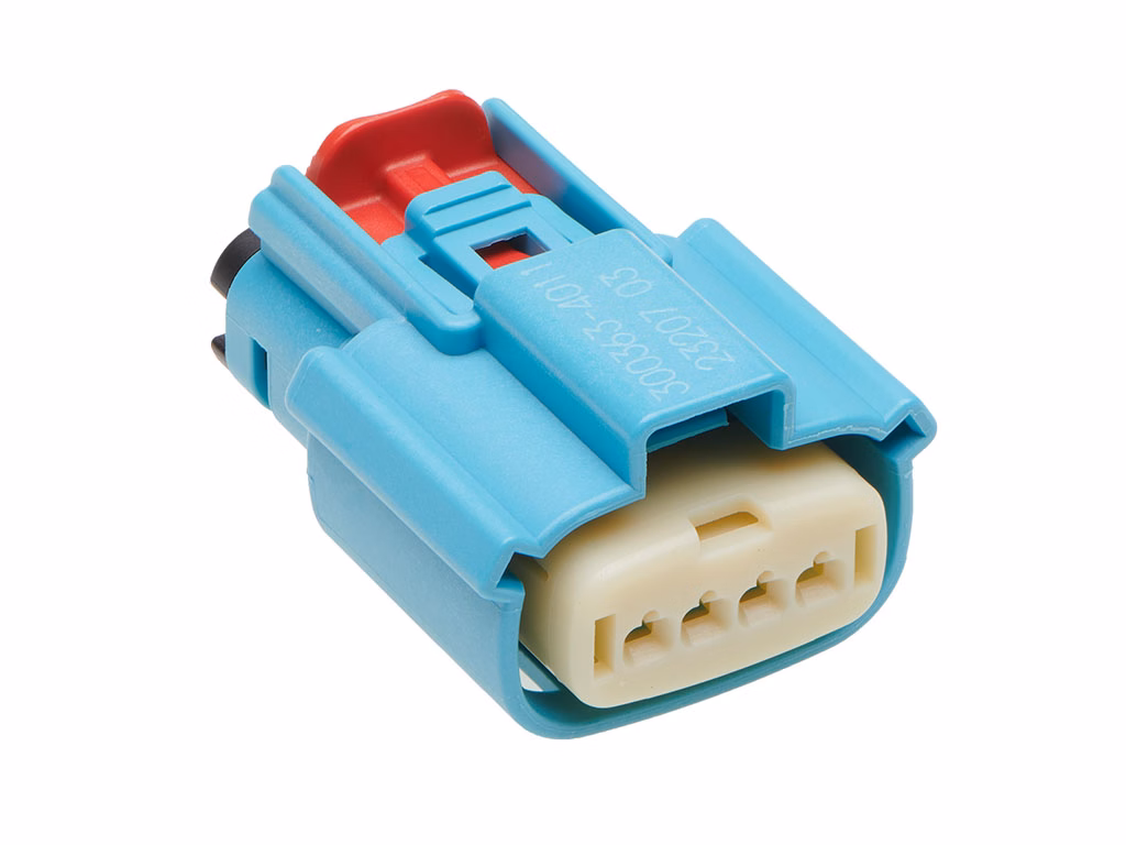 MX150 Mid-Voltage Mat-Sealed Female Connector Assembly, Single Row, 4 Circuits, 48V, Keying Option A, with Connector Position Assurance, Light Blue for sale