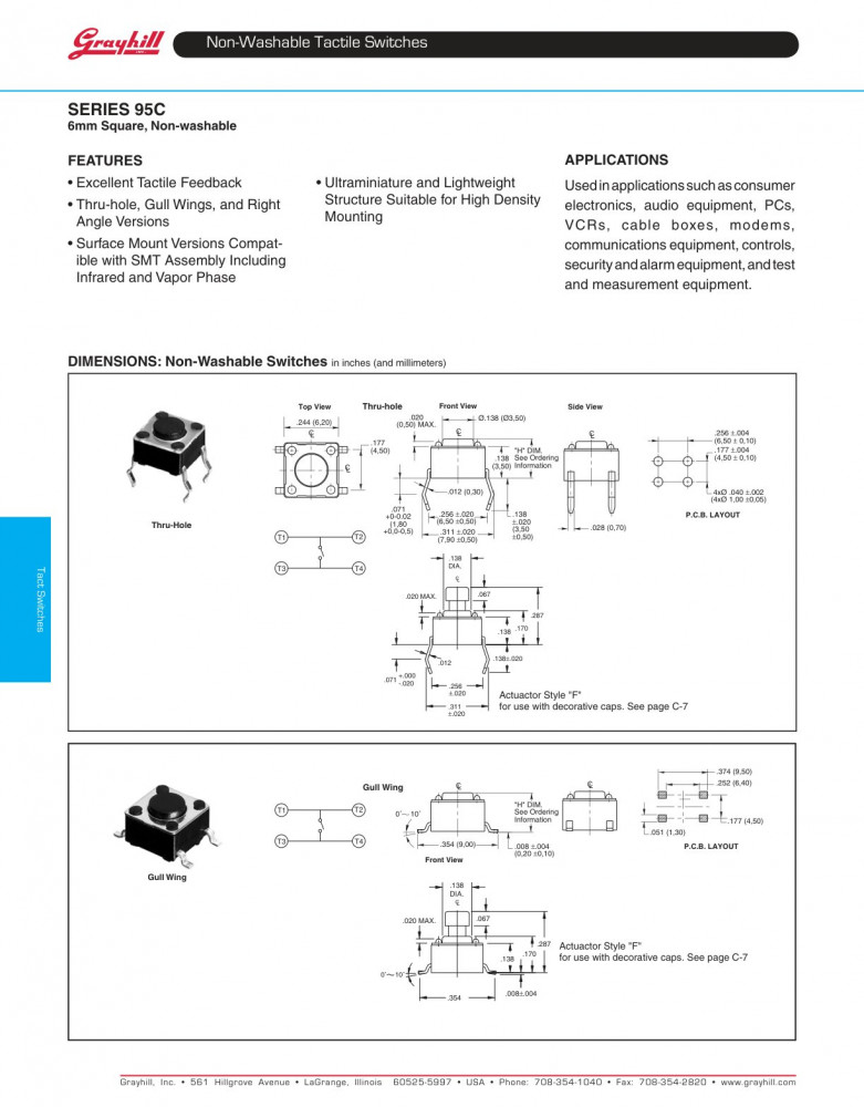 Grayhill Series 95C technical drawing page 1
