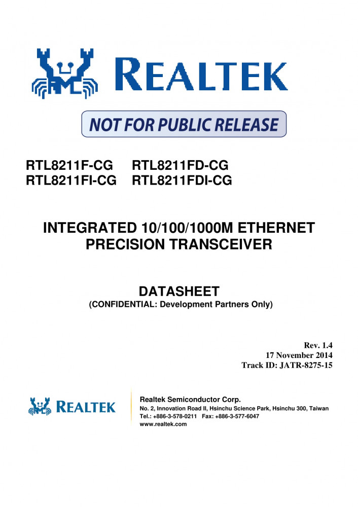 RTL8211F-CG datasheet page 1