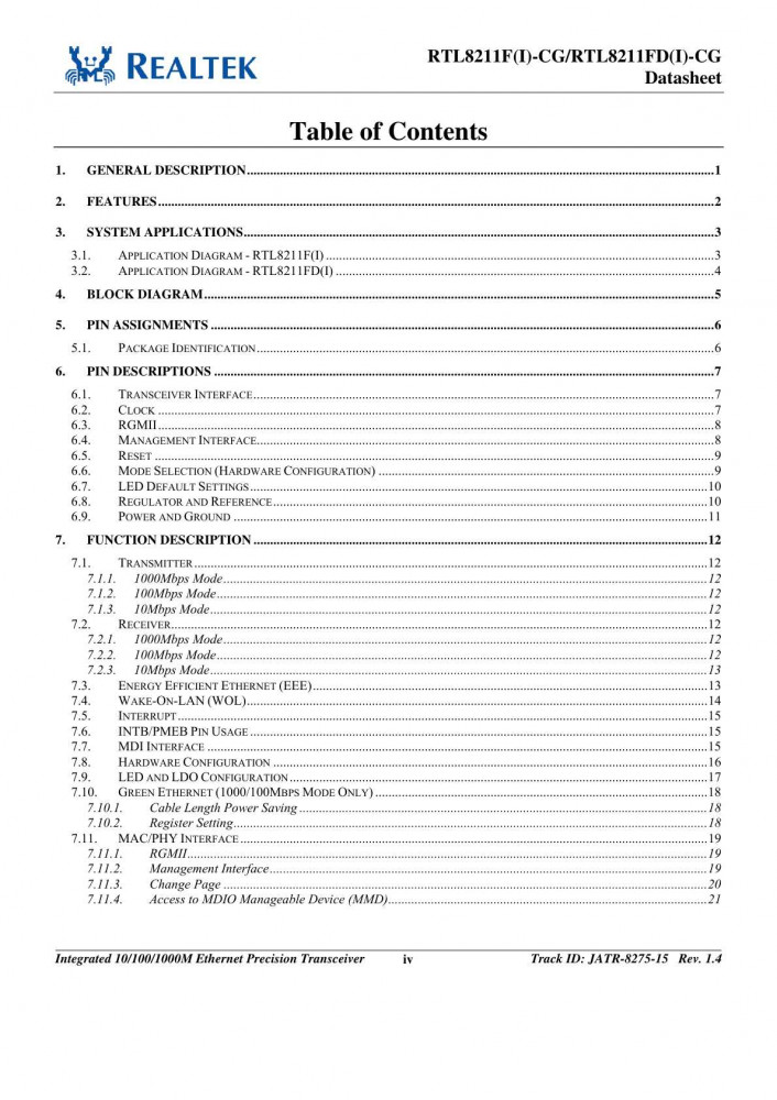 RTL8211F-CG datasheet page 4
