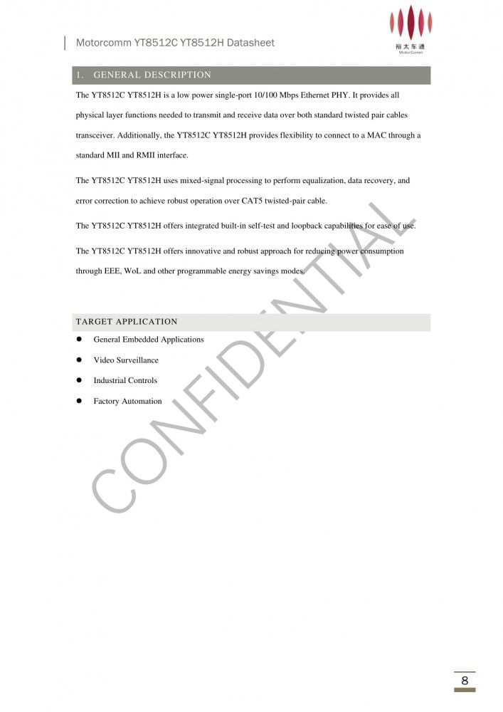 YT8512C datasheet page 9