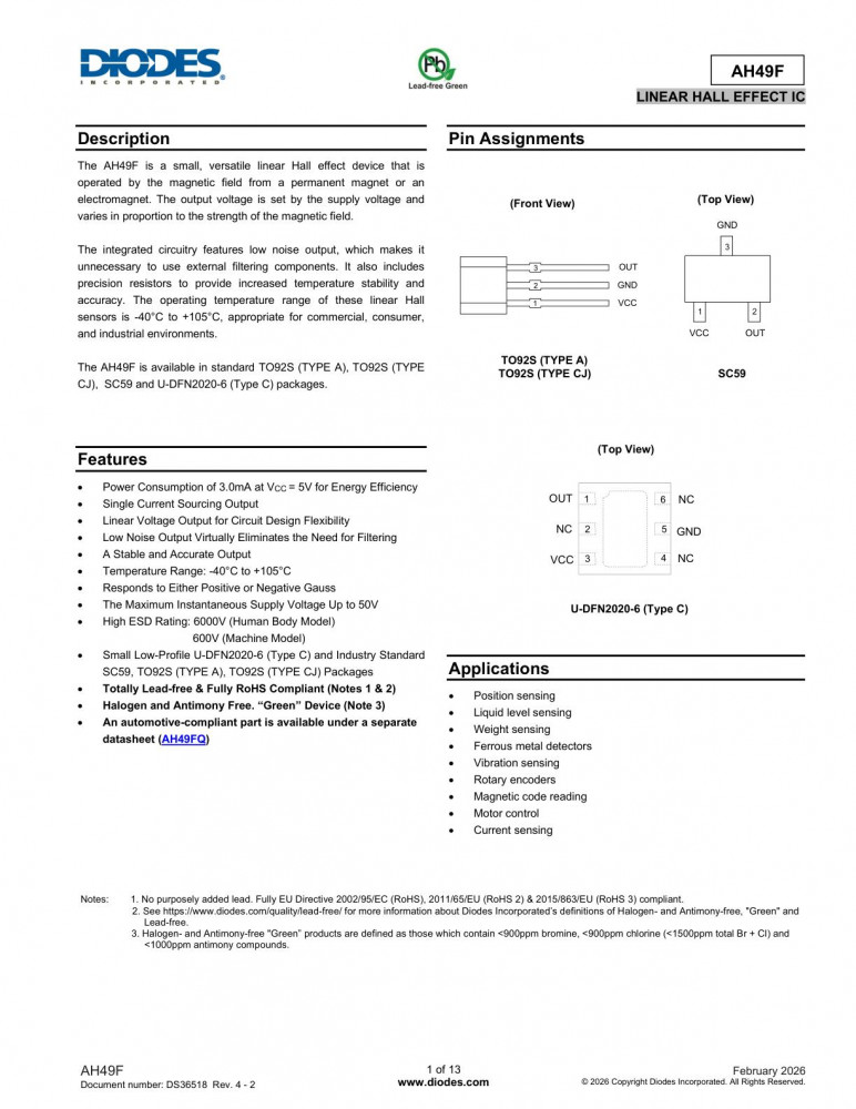 AH49F datasheet page 1
