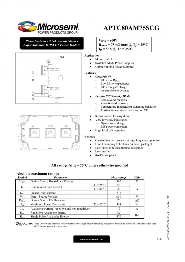 APTC80AM75SCG technical document page 1