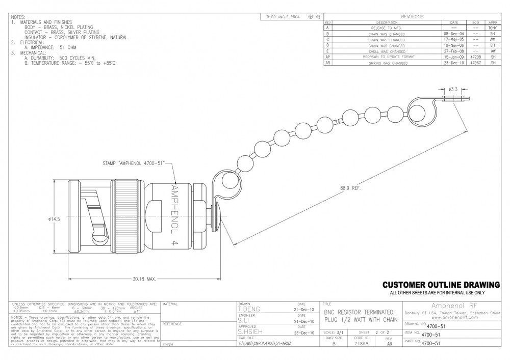 Amphenol 000-4700-51 customer outline drawing