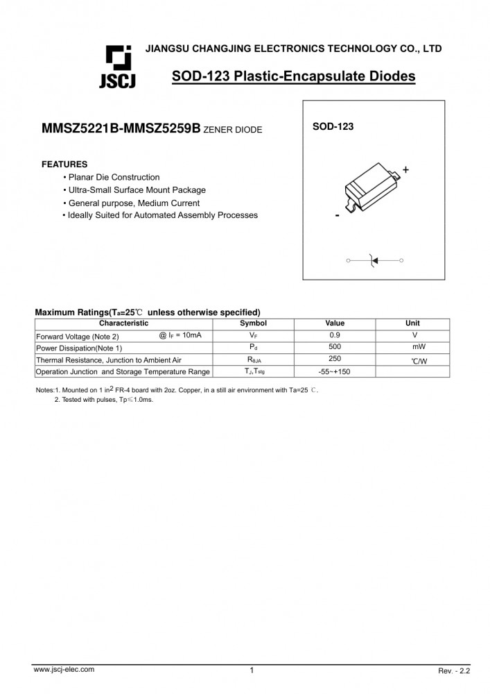 MMSZ5255B datasheet page 1