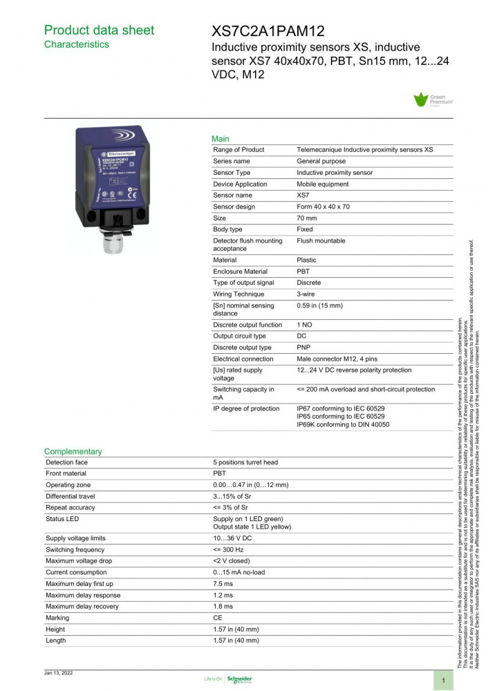 XS7C2A1PAM12 technical document page 1