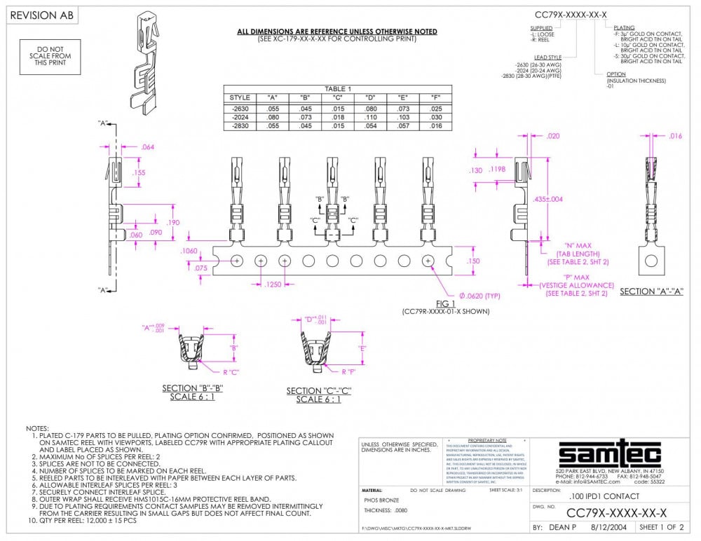 Samtec CC79 contact drawing page 1