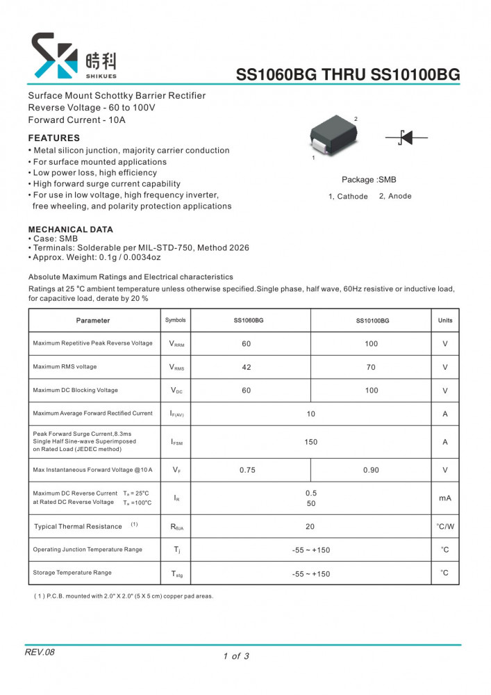 SS10100BG datasheet page 1