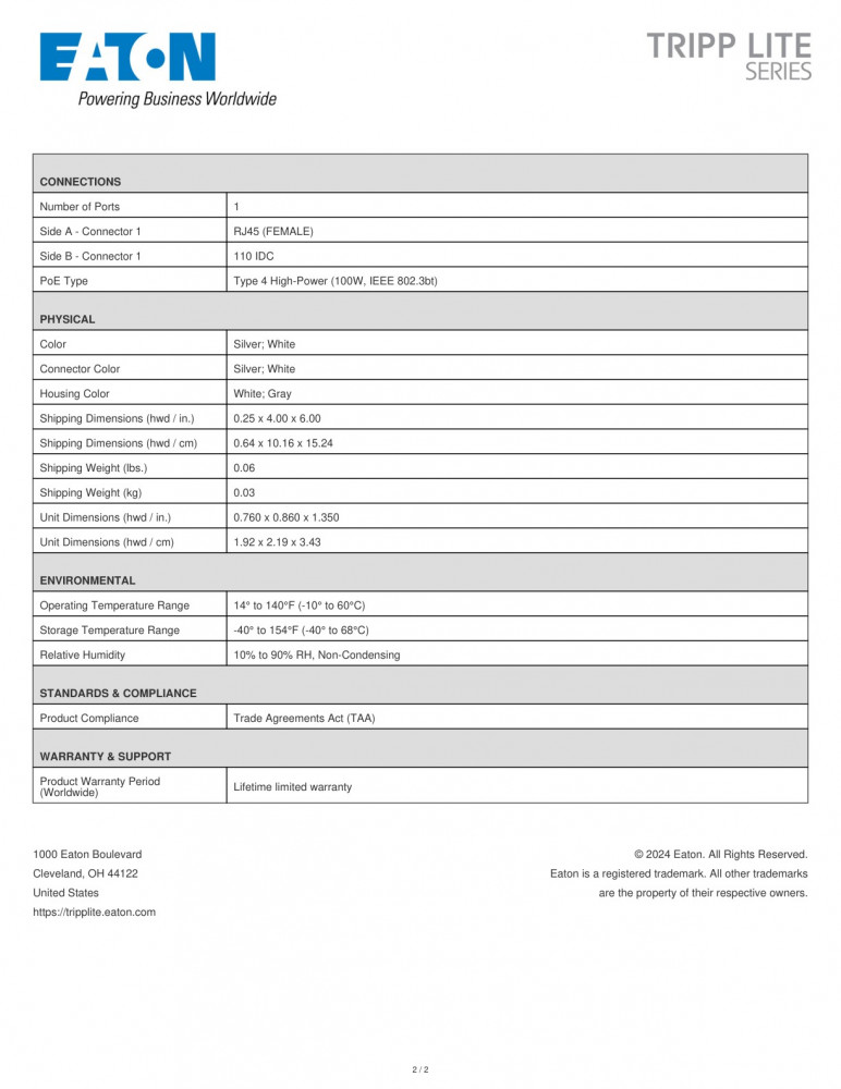 EATON N238-001-SH-TF technical document page 2