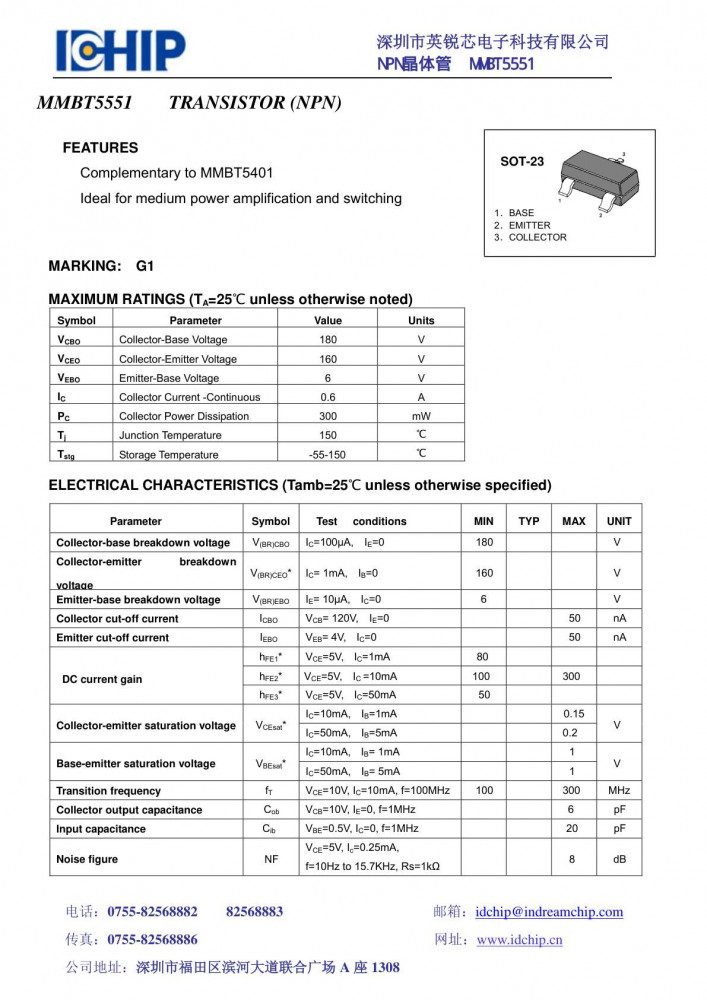 MMBT5551 technical document page 1