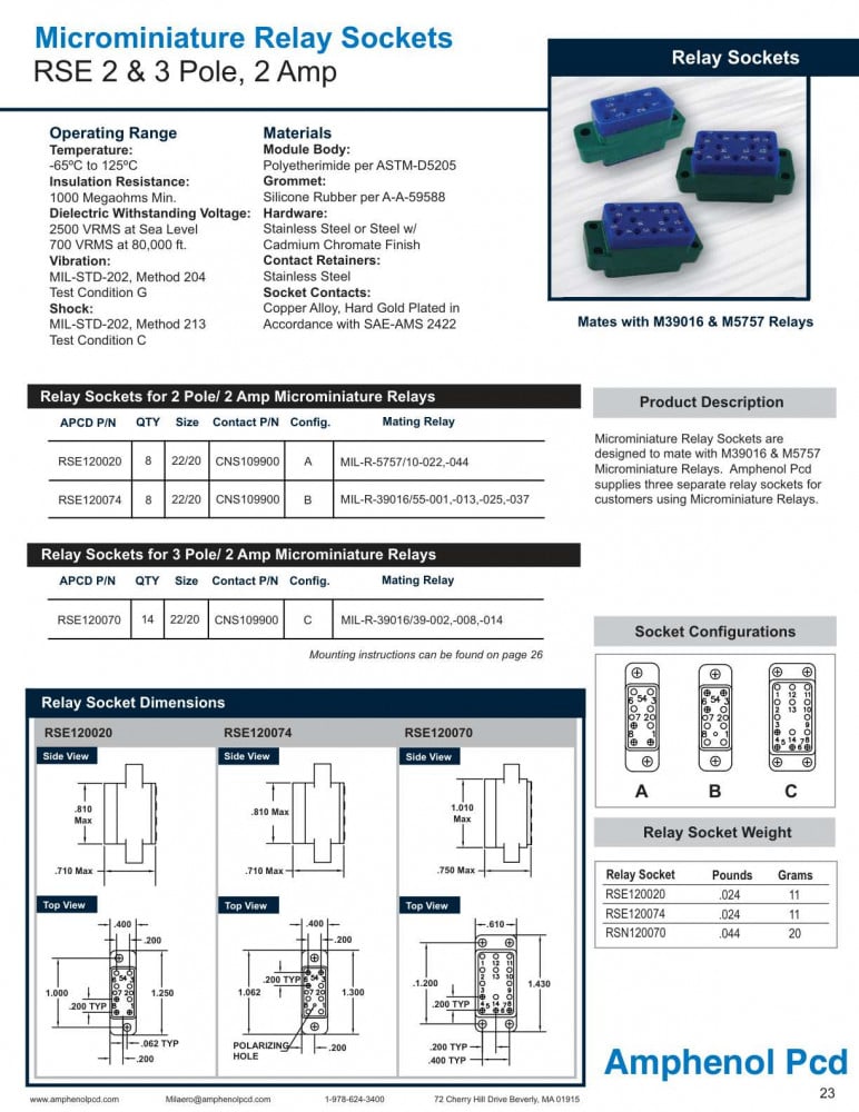 Amphenol RSE relay socket technical document page