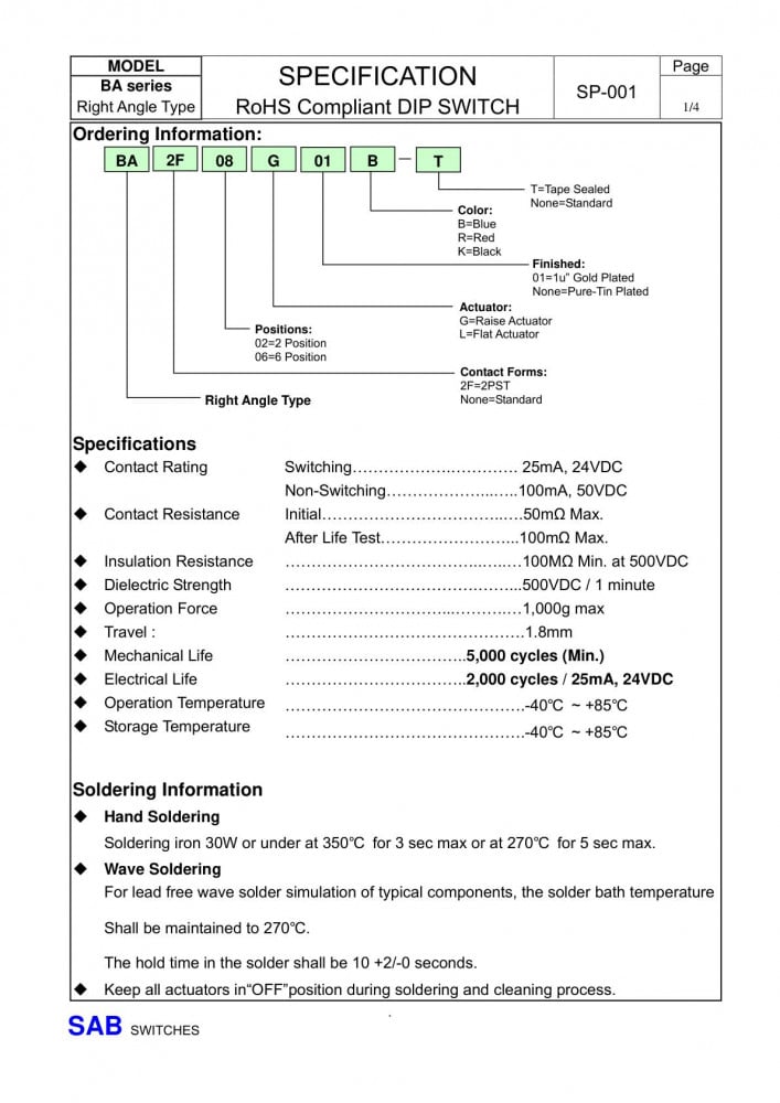 BIWIN BA02GR datasheet page 1