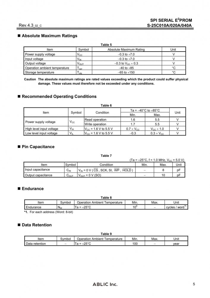 ABLIC S-25C040A0I-J8T1G datasheet page 5