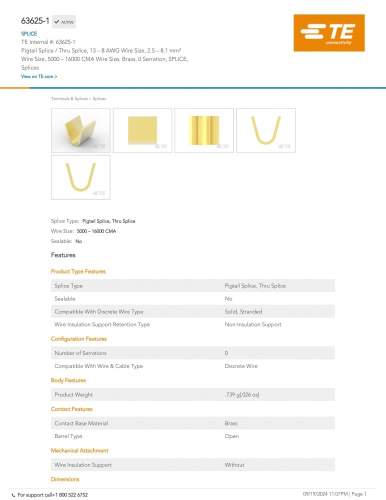TE Connectivity 63625-1 technical document page 1