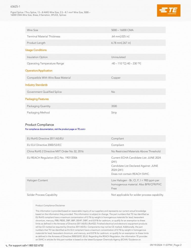TE Connectivity 63625-1 technical document page 2