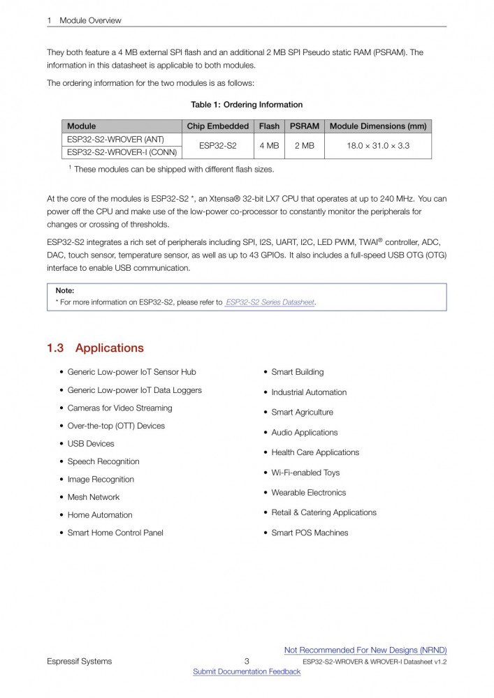 ESP32-S2-WROVER datasheet page 3