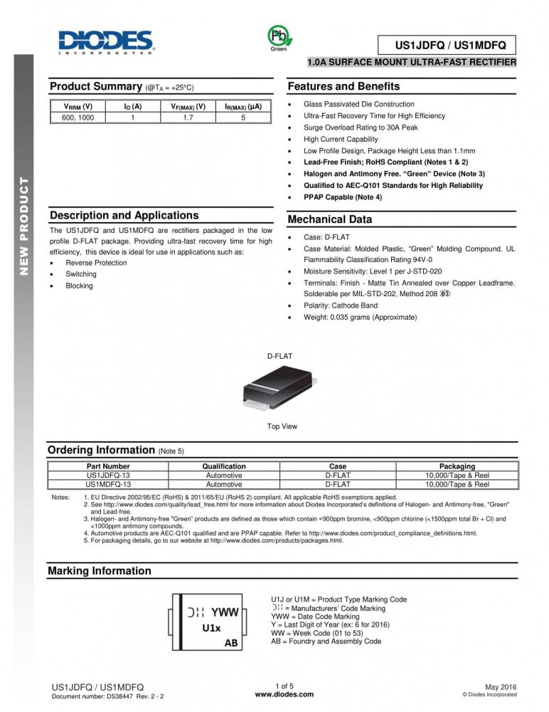 US1MDFQ-13 datasheet page 1