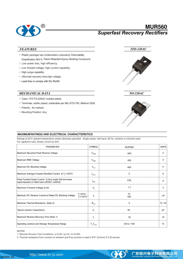 JUXING MUR560 datasheet page 1