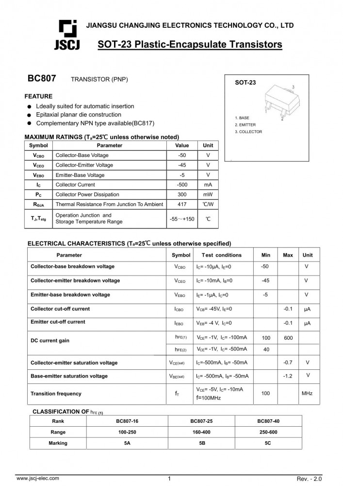 BC807 datasheet page 1
