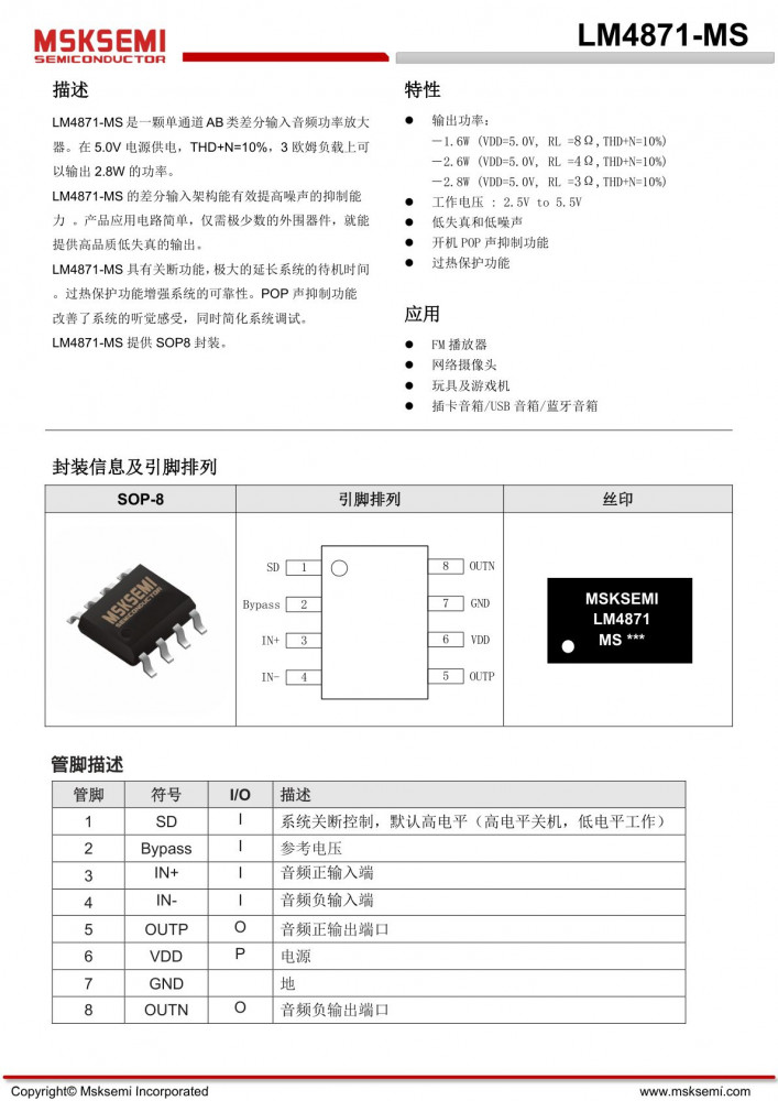 LM4871-MS datasheet page 2