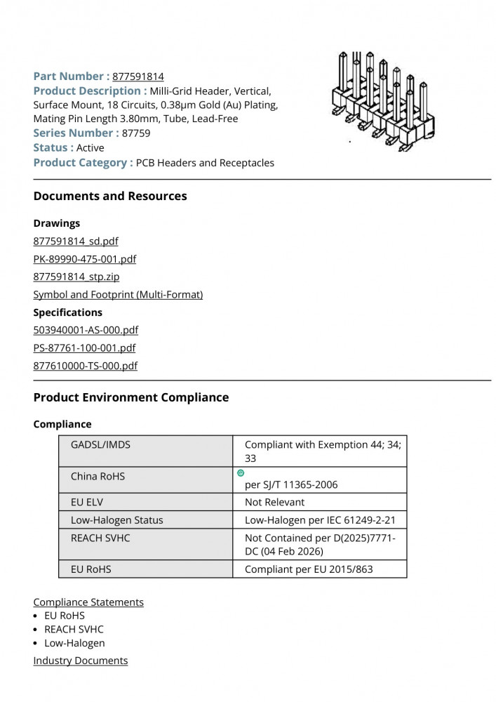 MOLEX 877591814 product document page 1