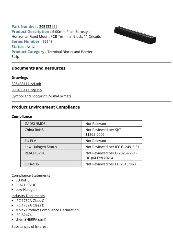 MOLEX 395433111 drawing preview, page 1