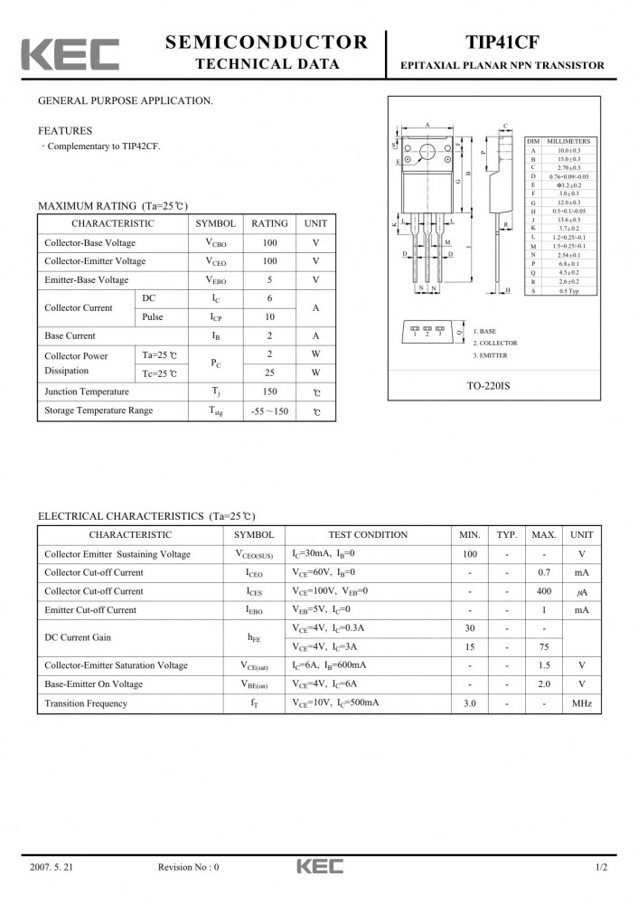 TIP41CF-U/PF datasheet page 1