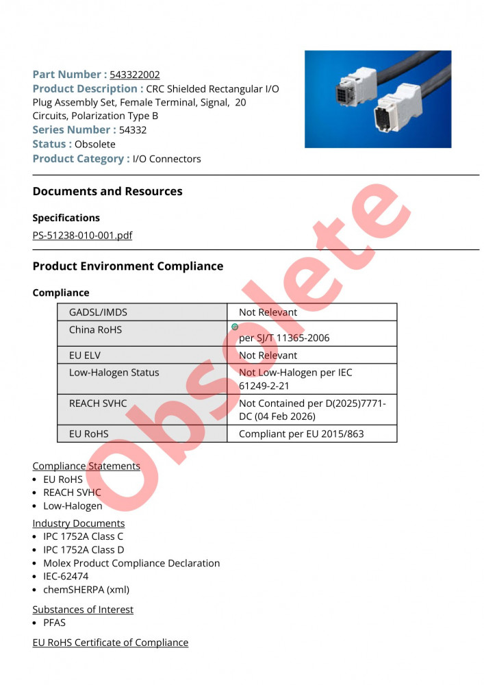 Technical document page 1 for MOLEX 543322002